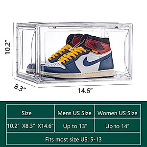 Siunzs Shoe Boxes Clear Plastic Stackable, Large Shoe Storage Box with Magnetic Door, Shoe Containers for Sneaker Display, 3 Pack Shoe Organizer, Easy Assembly, Fit up to US Size 12(14.6"x8.3"x10.2")