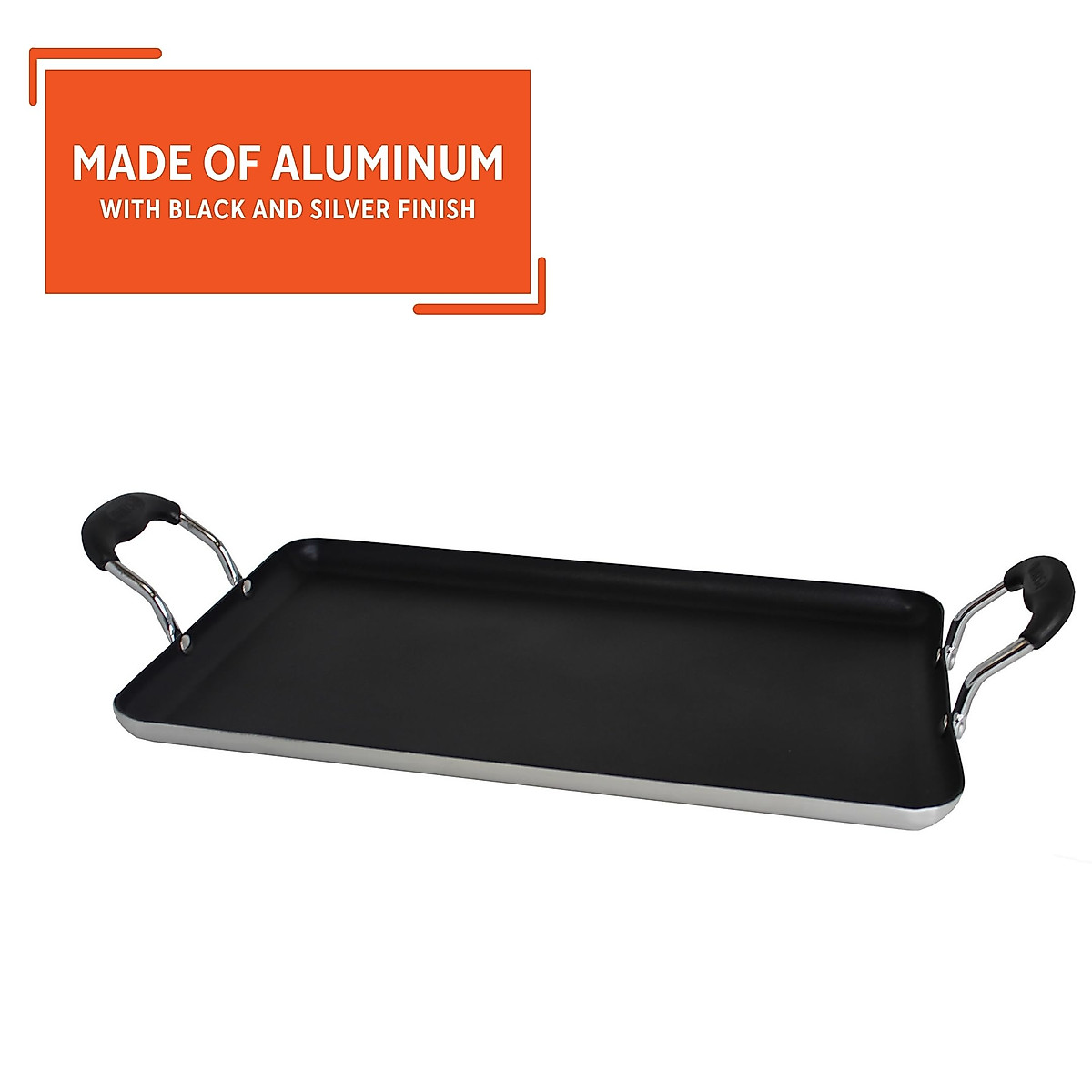 IMUSA USA, Black IMU-1818TGT Soft Touch Double Burner/Griddle, 20" X 12"