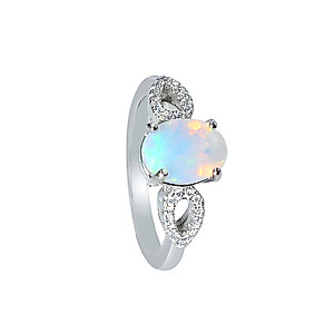 Natural 9X7 MM Ethiopian Welo Cut Opal Gemstone 925 Sterling Silver October Birthstone Wedding Jewelry Engagement Ring Gift For Her (Rhodium Plated Silver, 8.5)