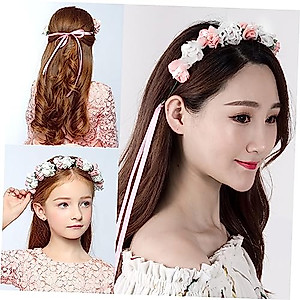 Abaodam 2pcs Floral Headband Hair Jewelry for Wedding Bridal Tiara Corsage Bracelet Corsage Wristlet Floral Headdress Wreath Hairband Hair Accessories Headgear Wristband Bride The Flowers