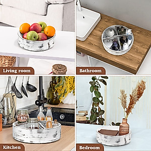 FTUREERA Lazy Susan Organizer, 12 Inch Rustic Wood Lazy Susan Turntable with Removable Dividers for Table, Cabinet, Kitchen Turntable Storage Food Bins Container for Pantry, Counter top