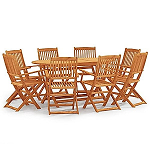 vidaXL Solid Wood Eucalyptus Folding Patio Dining Set 9 Piece Wooden Garden Outdoor Table and Chair Seating Seat Sitting Chair Furniture