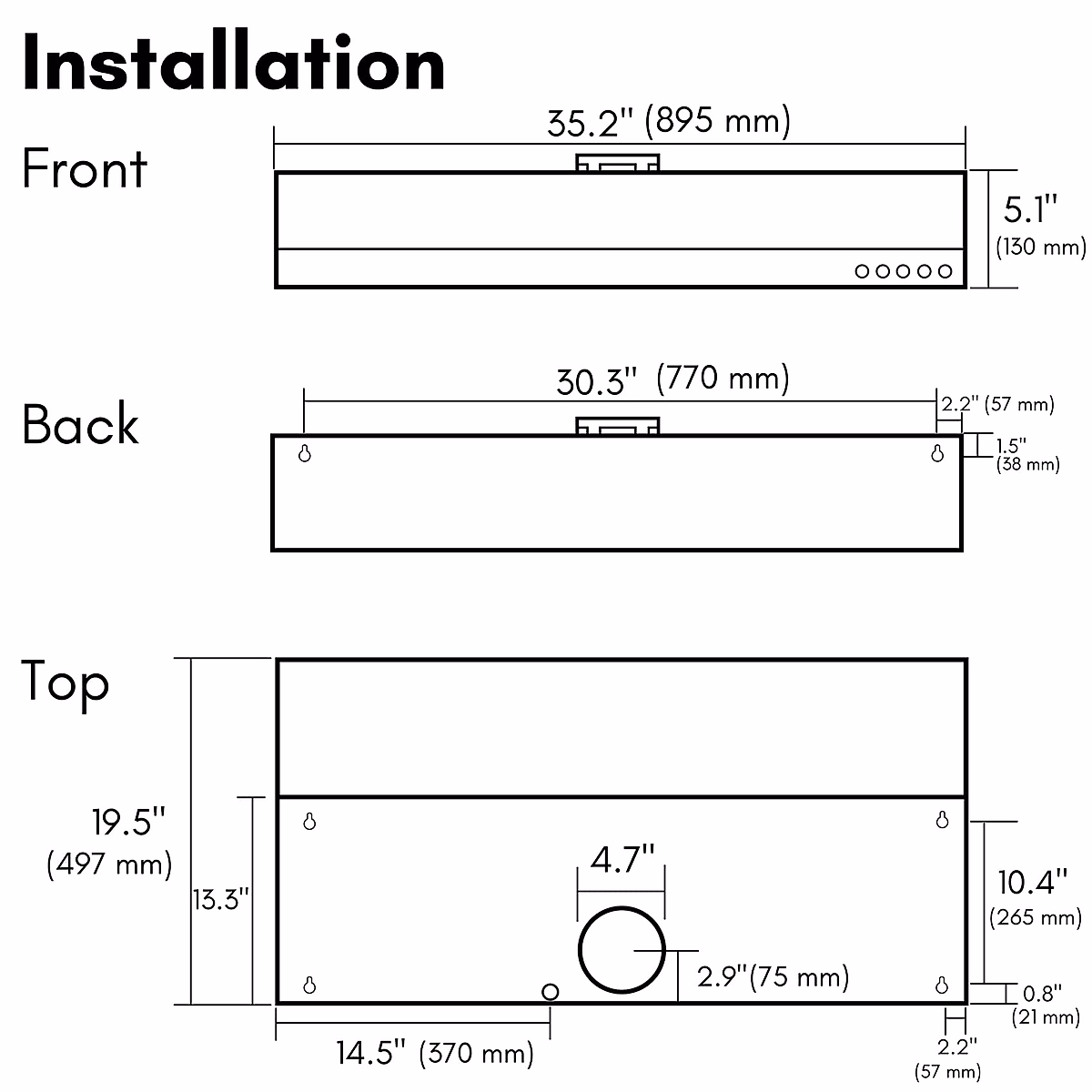 35 Inch Dual-motors Kitchen Under Cabinet Ducted/Ductless Range Hood with 3 Speed Exhaust Fan and Reusable Filters, LED Lights, Black