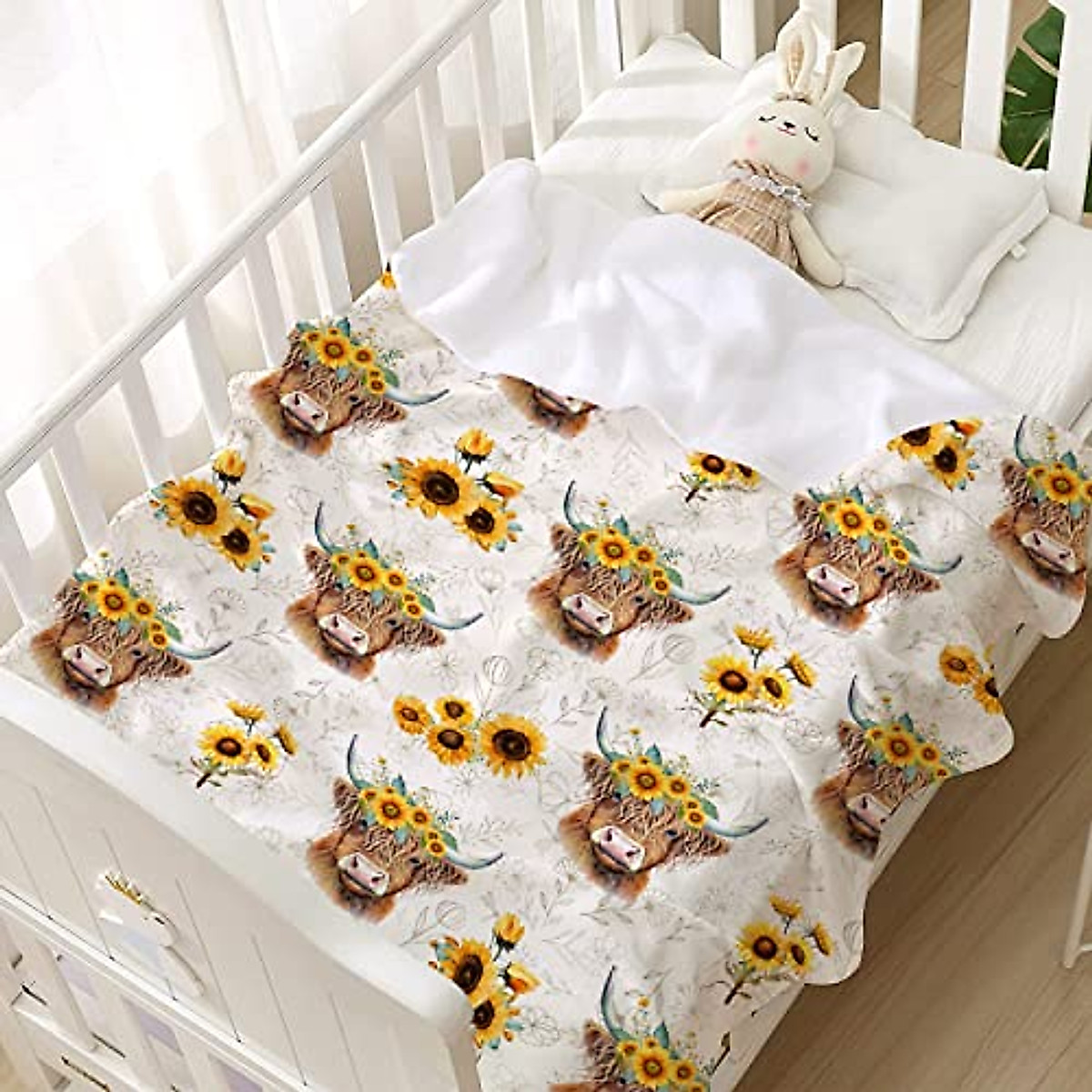 Yakujo Animals Sunflower Highland Cow Print Blanket Lightweight Flannel Blanket Gifts for Couples and Lovers, Warm Throw Blankets for Bed Sofa Travel All Season 40"x30" (Toddler) for Pet