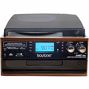 Boytone BT-22MS, Bluetooth Record Player Turntable, AM/FM Radio, Cassette, CD Player, 2 Built in Speaker, Ability to Convert Vinyl, Radio, Cassette, CD to MP3 Without a Computer, SD Slot, USB, AUX
