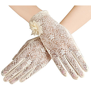 Women's Summer Touch Screen Gloves Lace Anti-skid Outdoor Driving Tea Party Gloves, Beige