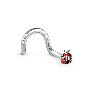 316L Surgical Steel Nose Bone Nose Stud Ring Ladybug 20G