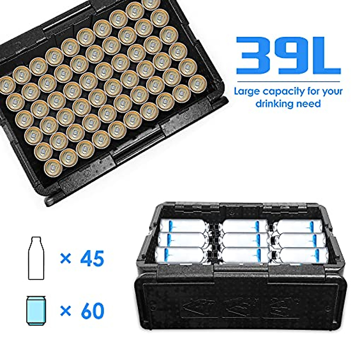 Camping Coolers, Outrora Black 39L 60 Can Large Insulated Cooler Ice Chest, Waterproof Surface Collapsible Keep Cold and Warm Portable Personal Car Cooler for Camping, Hiking, Fishing, Travel, Beach