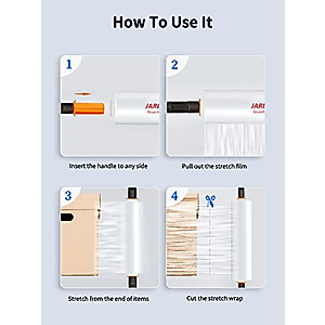 JARLINK 2 Pack Stretch Film, 15" x 1000ft Shrink Wrap for Pallet Wrap, Industrial Strength Stretch up to 650% Stretch with Handles, Self Adhering Packaging Heavy Duty Film for Moving, 68 Gauge, Clear