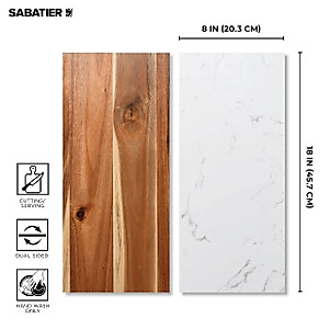 Sabatier Prep and Serve Cutting Board, Reversible Charcuterie Serving Platter for Cheese, Meat and Appetizers- Perfect Dinner Party Board, 8-inch x 18-inch, Acacia and White Stone