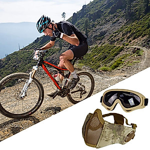 Yzpacc Airsoft Mask with Goggles, Foldable Half Face Airsoft Mesh Mask with Ear Protection for Paintball Shooting Cosplay CS Game