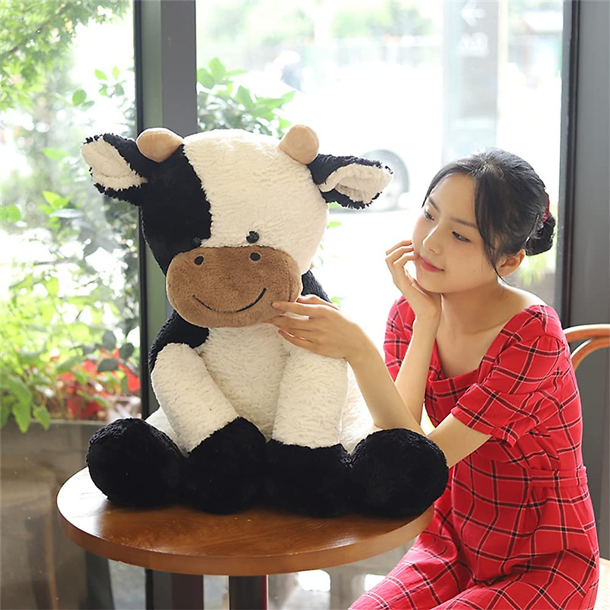 pangcangshu Cow Year Plush Toy Cute Cattle Stuffed Animals Cattle Soft Doll Kids Toys Birthday Gift for Children Easter, Thanksgiving, Christmas, New Year's Gifts(Black and White, 20cm/7inch)