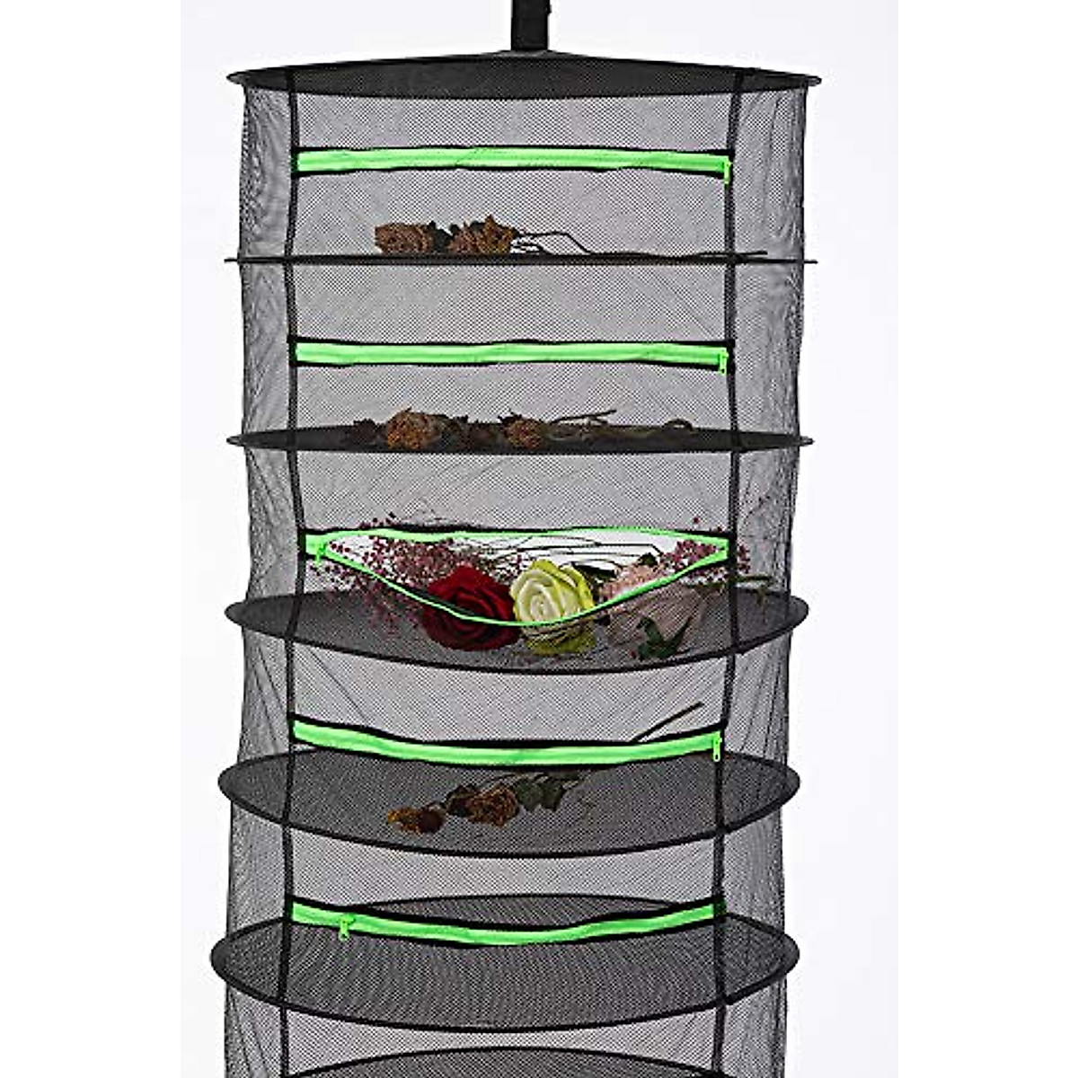 Herb Drying Rack Hanging 8 Tier 2ft Black Mesh Dryer Dry Net with Zipper Hydroponics