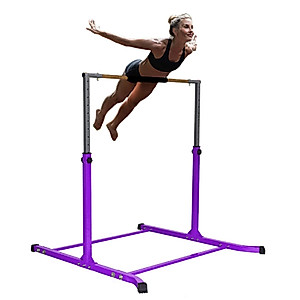 Pro-Gymnastics Gymnastics Kip Bar Horizontal Bar Professional Junior Gymnastic Training High Bar Asymmetric Bar 13 Level Height Adjustable Expandable 3 to 5 FT Cushioned Bar & Curved Legs (Purple)