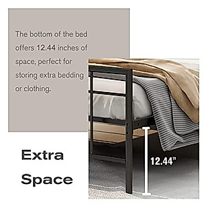 NNV Metal California King Size Platform Bed Frame with Headboard and Footboard Under Storage Steel Slat Size Mattress Foundation Black