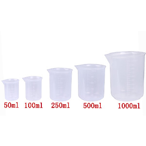 Shapenty 5 Sizes 50ml / 100ml /250ml /500ml /1000ml Capacity Clear Plastic Graduated Measuring Beaker Set Liquid Cup Container, 5PCS