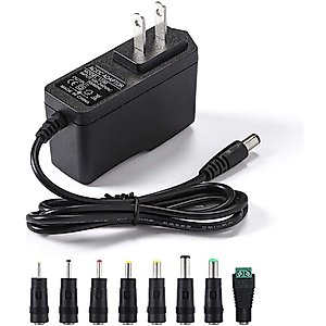 12V 2A AC Adapter Charger Replacement with 8 Tips, Regulated 12 Volts 2000mA Power Supply Cord for LED Strip Light, CCTV Camera, BT Speaker, GPS, Webcam, Router, DC12V Transformer (6ft)