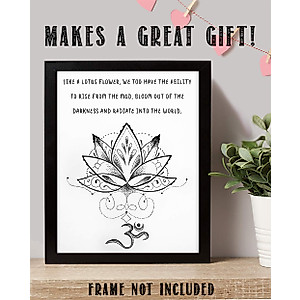 TJ Originals Like a Lotus Flower Quote - Spiritual and Boho Wall Decor - Namaste Zen and Meditation Aesthetic Room Decor - Unframed 11x14 Wall Art Print for Living Room or Yoga Studio