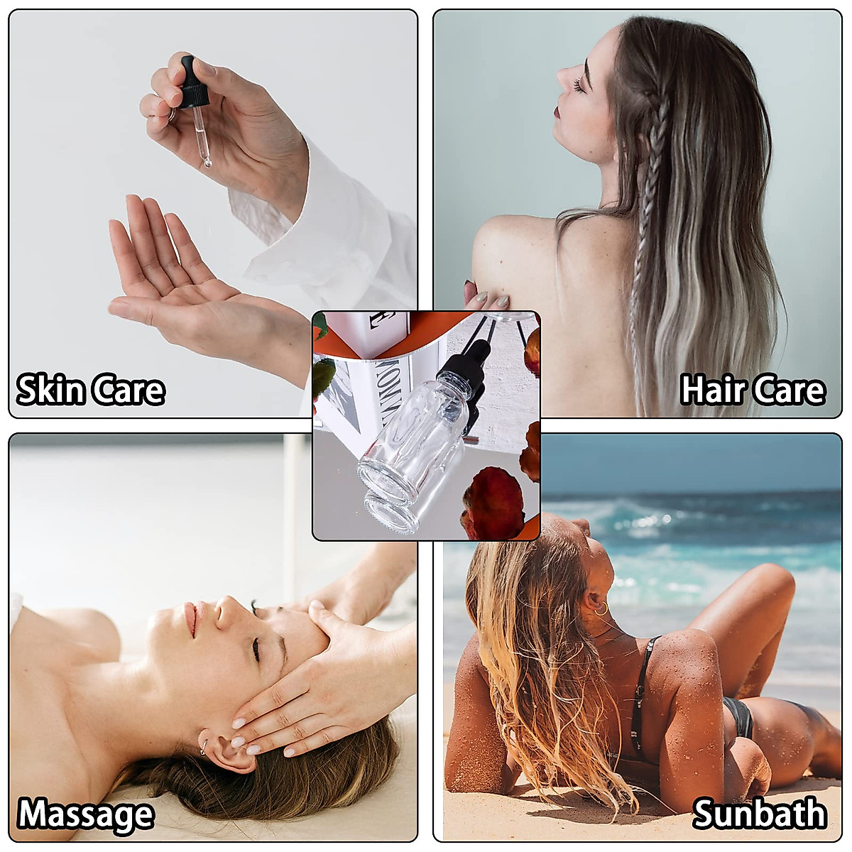 Comrzor 48 Pack 1oz Clear Glass Bottles with Glass Eye Droppers for Essential Oils, Perfumes & Lab Chemicals (Brush, Funnels, 2 Extra Droppers, 54 Pieces Labels & 30ml Measuring Cup Included)