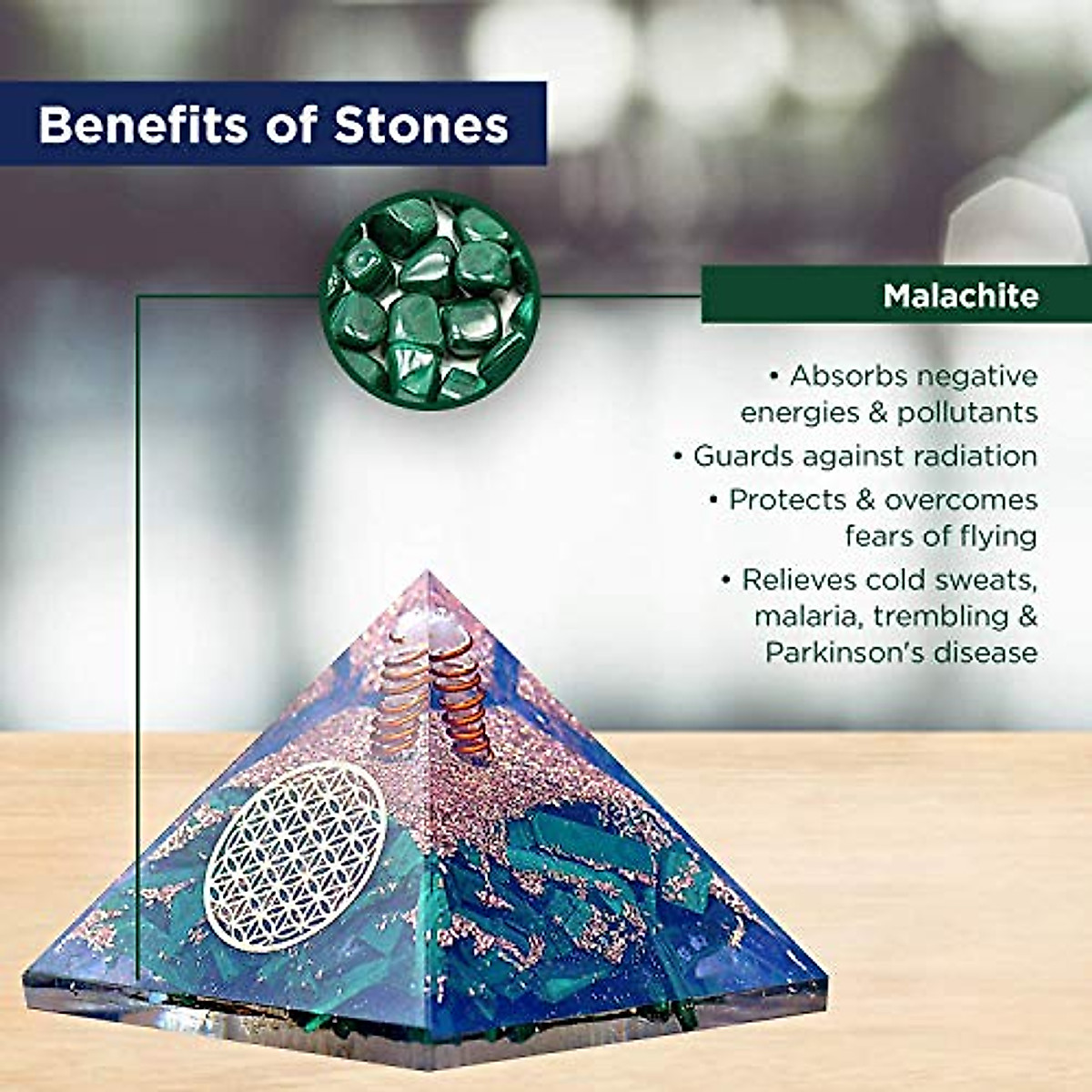 Orgonite Crystal Malachite Pyramid – Positive Energy Crystals Promote E-Energy Protection and Chakra Healing to Enhance Spiritual Growth and Visionary Powers