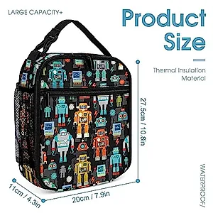 oallpu 3PCS Cartoon Robots Backpack, Cool Shoulders Backpack Lightweight Durable Vintage Robots Laptop Bag, 17 Inch Daypack with Multiple Pockets(Vintage Robots)