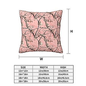 WURTON Pink Leaves Camo Print Throw Pillow Covers, Soft Square Cushion Case,for Sofa, Couch,Bed Chair-18 X 18 Inch
