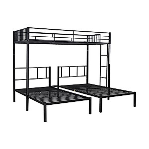 Tmosi Triple Bunk Beds, 3 Twin Bunk Beds for Kids Teens Boys Grils,Metal Heavy Duty Bunk Bed with Guardrail Ladder,Convert into 3 Twin Beds (Black)