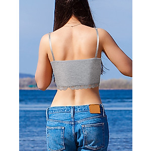 4 Pcs Women's Sleeveless Cami Crop Top Camisole Lace Trim V Neck Spaghetti Strap Tank Tops for Women Girl Ribbed Rave Clothes (Black, White, Light Gray, Dark Gray, Small)