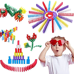 Liberty Imports 200-Piece Bucket of Wooden Domino Blocks Set - Real Authentic Basswood Standard Dominoes - Kids Racing Toy Game, Building and Stacking Toys