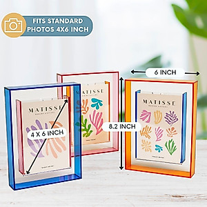 Una Haven Set of 3 Acrylic Floating Picture Frames, Color Block Unique Acrylic Decor (4x6 inch) Eclectic Cute Neon Photo Frame Set with Matisse Wall Art Included