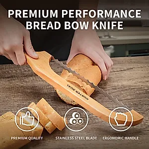 HUNTER.DUAL Bread Knife for Homemade Bread, 16" Sourdough Bread Slicer, Bow Saw Cutter with Double-sided Blades for Easy Cutting, Orange