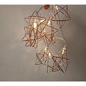 AMZSTAR 3M 20LED Rose Golden Metal String Lights, Geometric Lights Diamond Battery Powered Fairy Lights Indoor Decorative Lights for Home Bedroom Garden Wedding Party (Star)