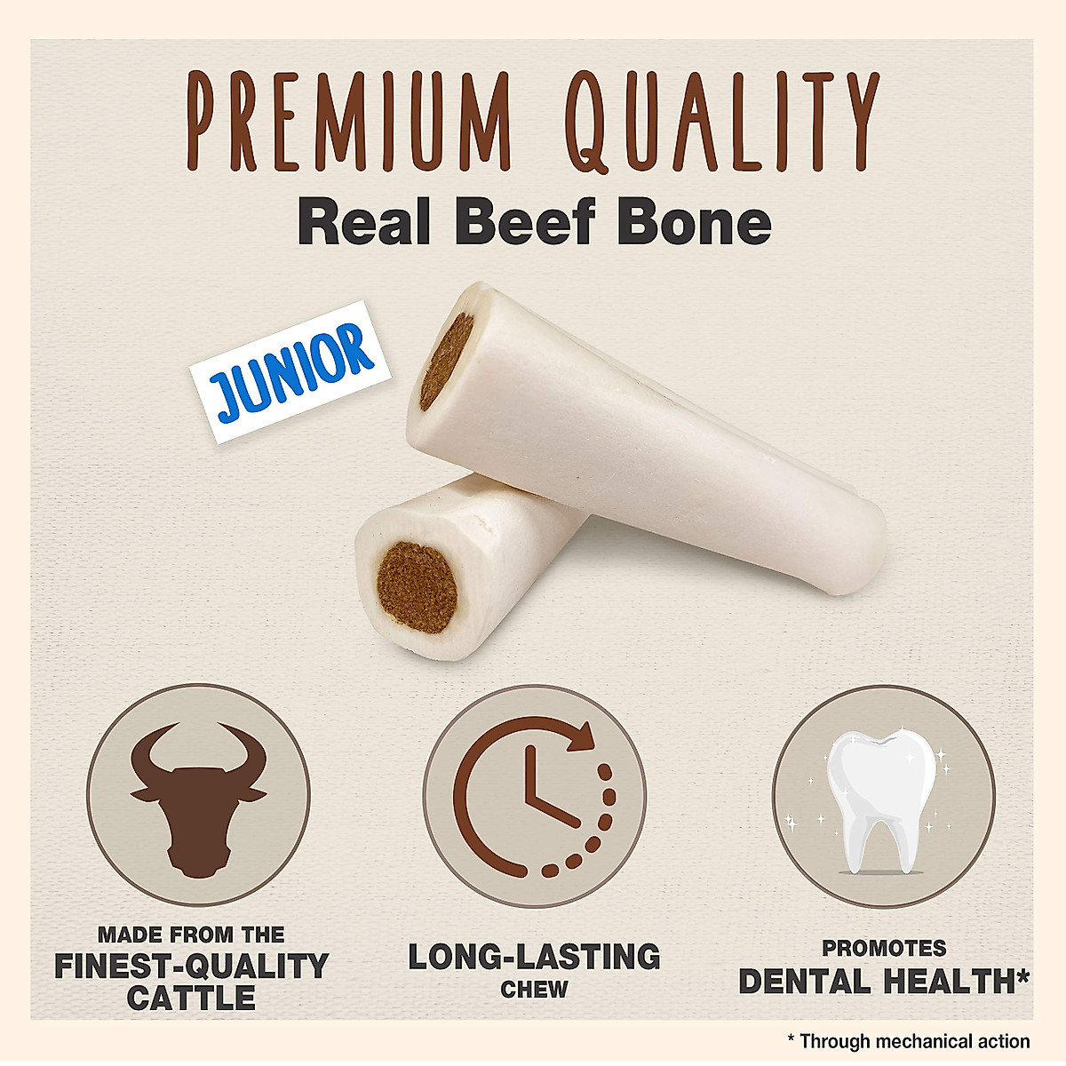 Cadet Junior Stuffed Shin Bones - Highly Digestible, High Protein, Long-Lasting Dog Chew Bone for Aggressive Chewers, Supports Dental Health, - Peanut Butter Flavor, Petite (2 Count)