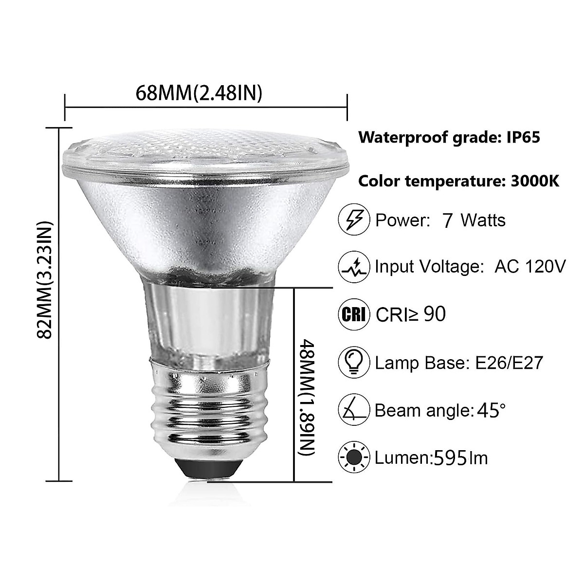 PAR20 LED Range Hood Light Bulbs Under Hood, 60W Incandescent Stove Light Bulbs Replacement, 7W LED Appliance Bulbs Stove Hood, E26 Dimmable 3000K 595LM (Pack of 2)