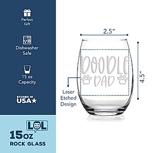Doodle Dog Dad Stemless Wine Glass - Golden Doodle Dog Dad Gift, Gift for Golden Doodle Owners