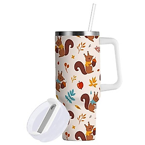 ARGTILDN 30 oz Tumbler Squirrels Hazelnut Nut Insulated Travel Mug with Handle and Straw Lid Stainless Steel Vacuum Coffee Cup Tea Beverage Container Water Bottles for Car Sports office