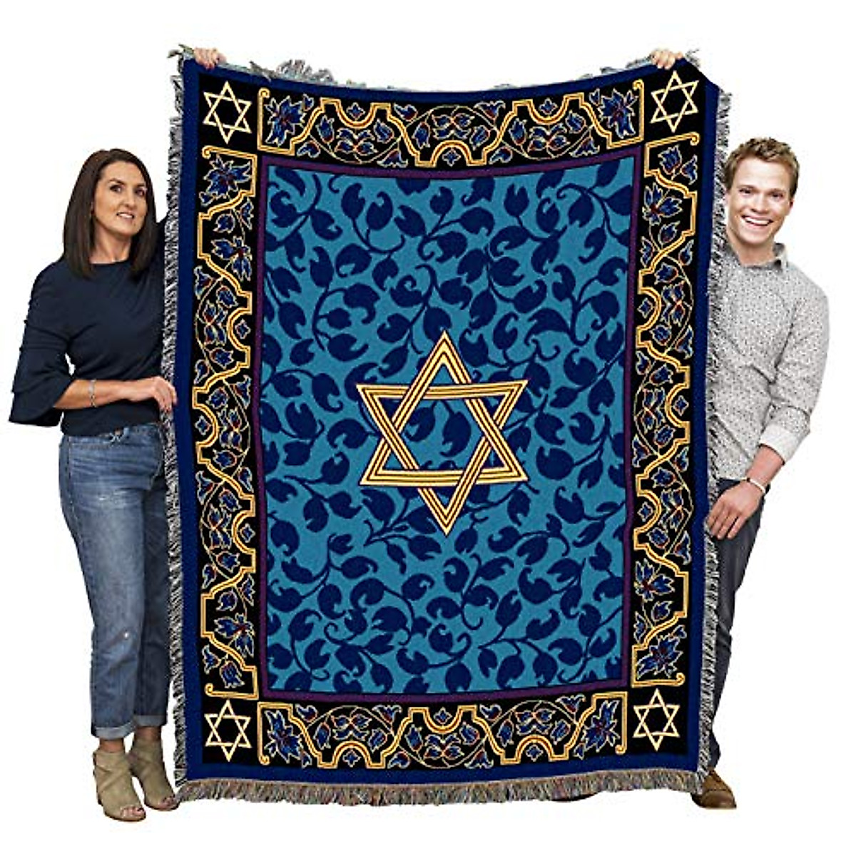 Pure Country Weavers Magen David Blanket - Star of David - Gift Hanukkah Tapestry Throw Woven from Cotton - Made in The USA (72x54)