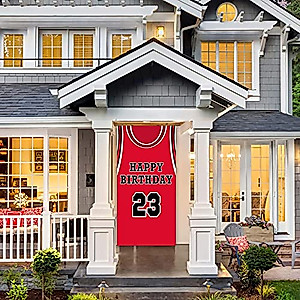 Happy Birthday 23 Banner Backdrop Background Red Basketball Star Player Sports Theme Decor for Man Boy 1st Birthday Party Baby Shower Photo Booth Props Favors Supplies Decorations