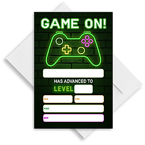 LoaHak Video Game Birthday Party Invitations, Video Game Birthday Invitations, Neon Party Invite, Birthday Party Invitations for Friends, Classmates, Teammates, etc. (055)