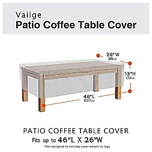 Vailge Rectangular Coffee Table Cover - Outdoor Lawn Patio Furniture Covers with Padded Handles and Durable Hem Cord - Heavy Duty and Waterproof,Fits Large Rectangular Coffee Table (Grey)