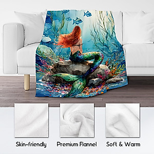 Mermaid Blanket - 40x50 Inches Cute Throw Blanket for Kids - Soft Fuzzy Blankets for Couch & Office