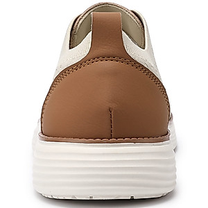 VILOCY Men's Casual Dress Sneakers Oxfords Business Shoes Lace Up Lightweight Comfortable Breathable Walking Knit Mesh Fashion Sneakers Tennis Beige,EU44
