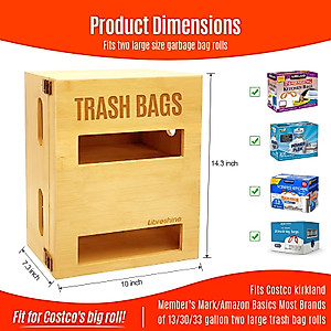 Libreshine 2 In 1 Extra Large Trash Bag Dispenser Roll Holder, Fits Costco Large Roll of Garbage Bag Storage Organizer, Wall Mount Bamboo Trash Bag Holder for 2 Rolls(2 Slots (Extra Large))