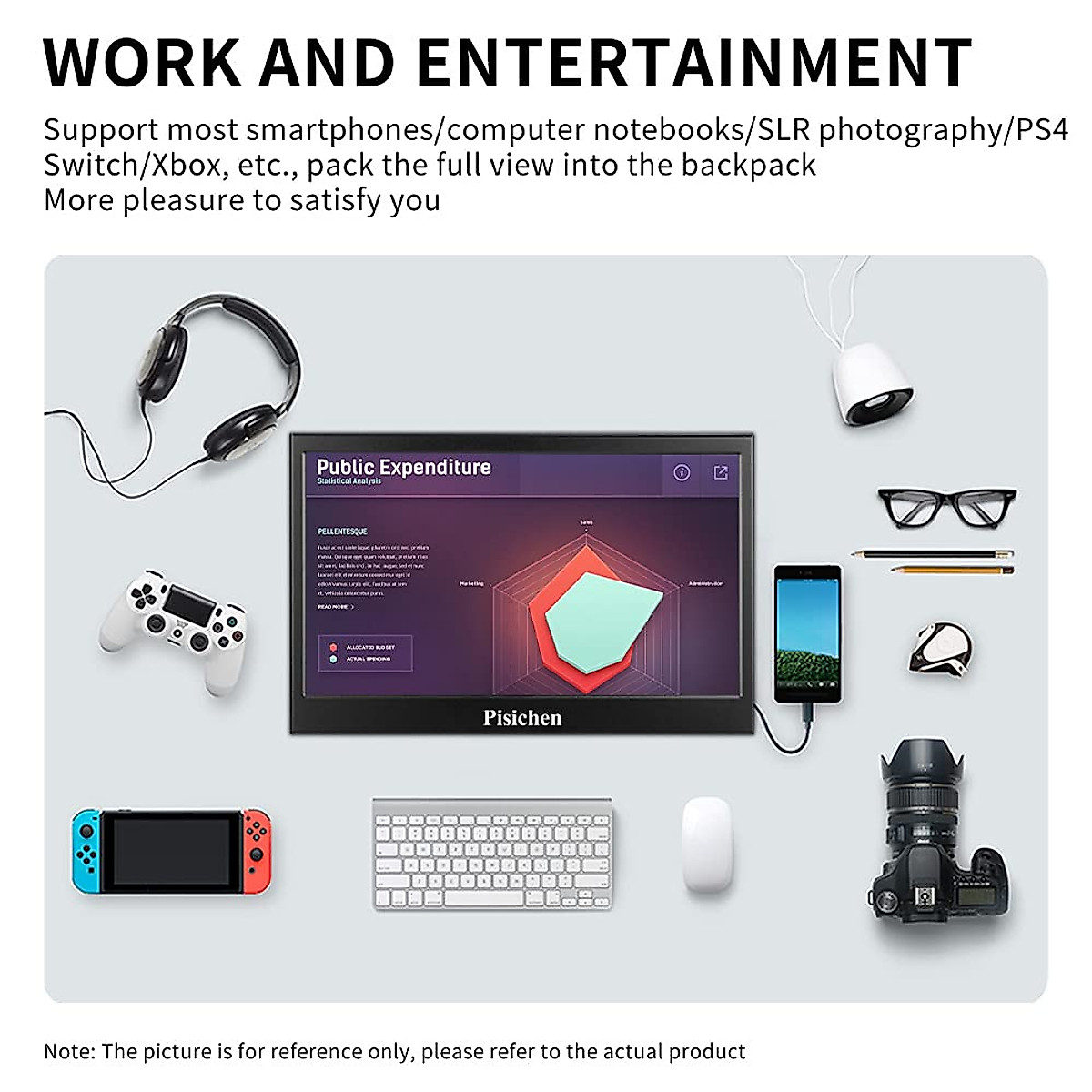 Pisichen Portable Monitor 17.3 inch External Monitor HD 1600x900 Screen, 5ms, 60Hz, USB & HDMI Ports, Gaming Monitor Compatible for PC PS3 PS4 Laptop Ras Pi