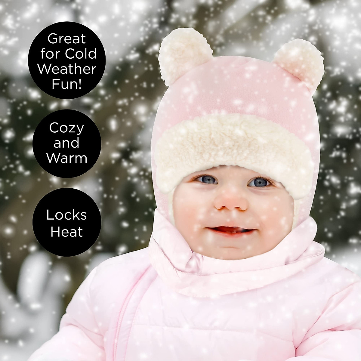 Rising Star Baby Girl's & Boy Infant Winter Mittens Set Sherpa Lined with Earflaps-Newborn Trapper Hat 0-24 Months, Pink