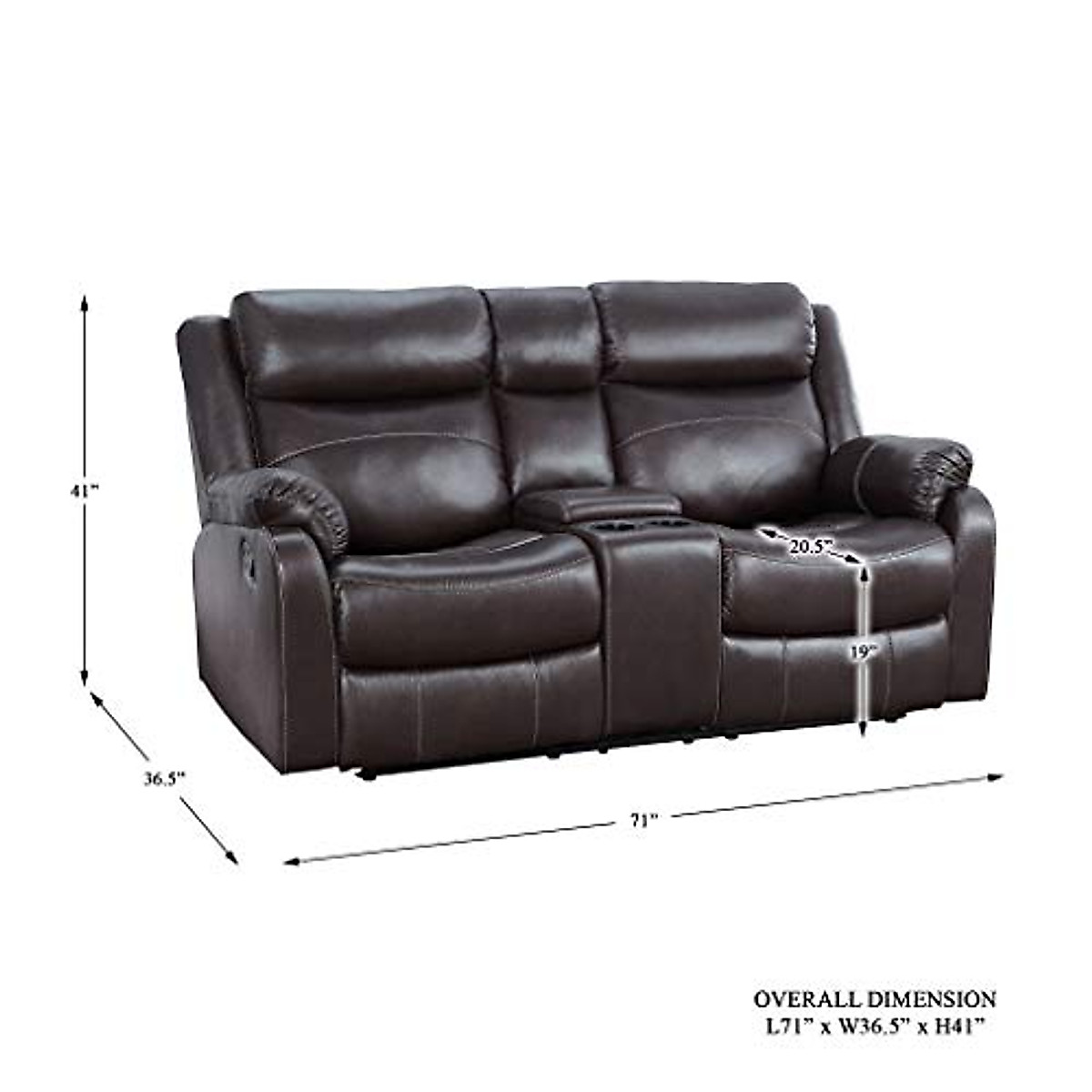 Homelegance Yerba 70" Microfiber Double Reclining Loveseat W, Dark Brown