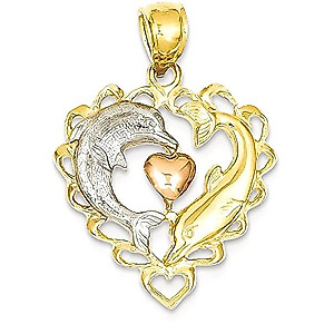 IceCarats 14K Two Tone Gold White Sea Dolphin Ocean Fish Beach Nautical Heart Necklace Love Pendant Charm Only