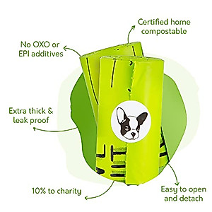 100% Certified Home Compostable Dog Poop Bags with Handles - 10% to Charity - ASTM D6400 & EN 13432 Compliant Large Poop Bags - 240 Bags - 8 x Rolls of Plant Based X Large Compostable Poop Bags