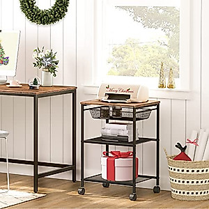 HOOBRO Mobile Printer Stand, 3-Tier Printer Cart Under Desk with Storage, Industrial Adjustable Rolling Cart for Home Office, Rustic Brown and Black BF28PS01-BF23PS01