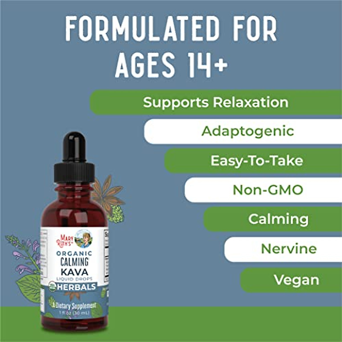 Kava Kava Root by MaryRuth's | Sugar Free | USDA Organic Calming Kava Liquid Drops | Support Sleep, Calm, and Stress Relief | Vegan | Non-GMO | Gluten Free | 60 Servings